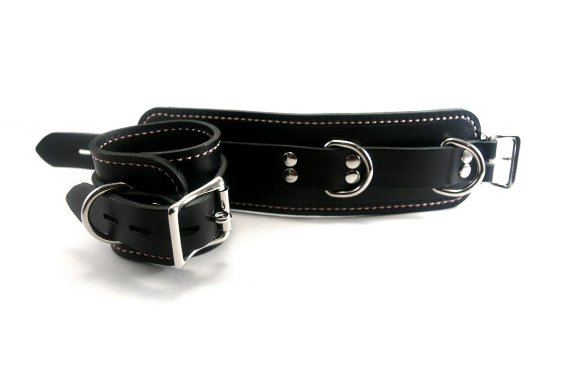 Locking Leather Cuffs Black With Soft Black Lining Pair of | Etsy