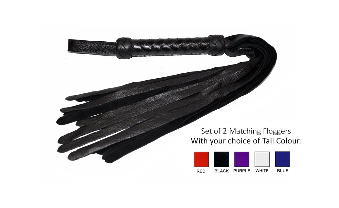 Leather Florentine Flogger Set - Pair of Two Matching Floggers - Black ...
