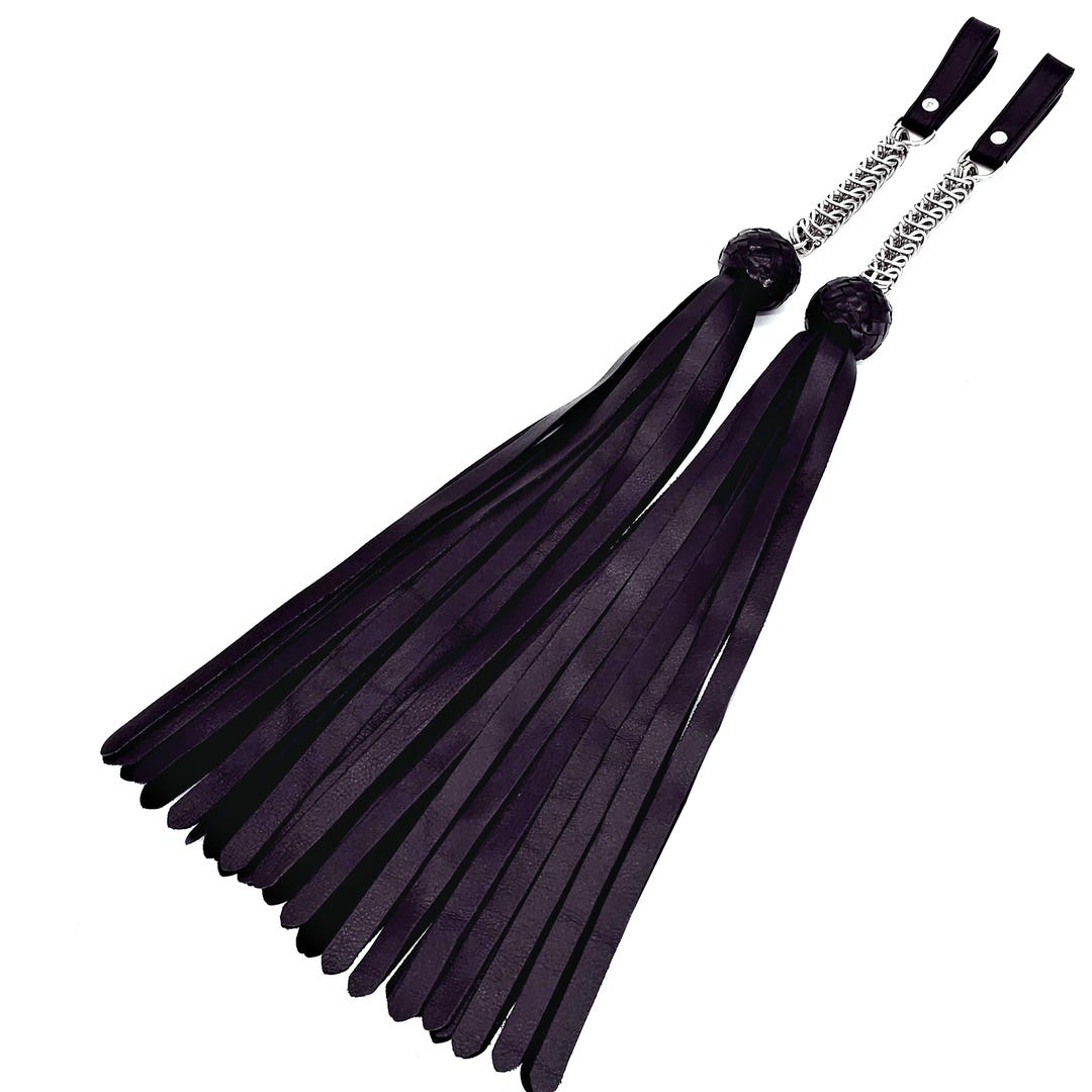 Set of Leather Poi Finger Floggers - Florentine Set - Black Tails ...