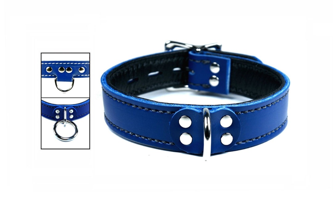 Blue Leather Collar With Black Lining, Locking Buckle, and Your Choice ...