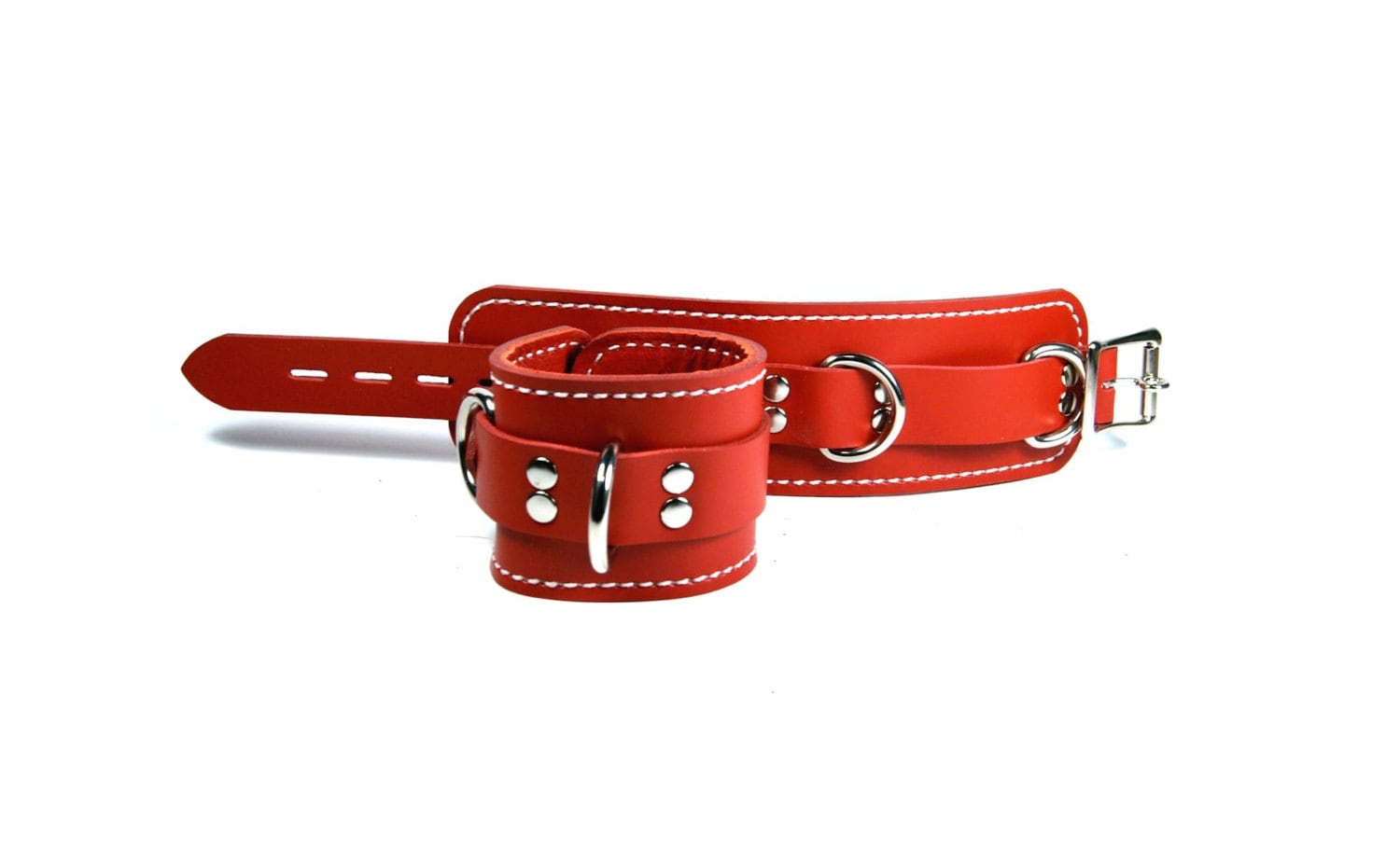 Leather Locking Cuffs Red With Red Lining Pair of Wrist | Etsy