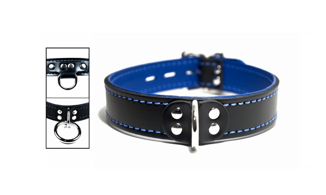 Leather Lined Collar Locking Buckle Black With Blue Lining - Etsy