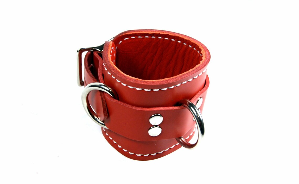 Leather Locking Cuffs Red With Red Lining Pair of Wrist | Etsy