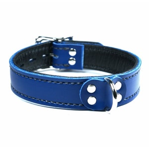 Blue Leather Collar With Black Lining, Locking Buckle, and Your Choice ...