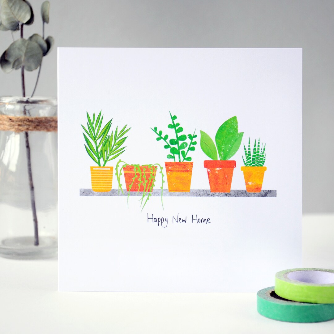 New Home Plants Card Succulent Decor Happy New Home Plants Botanical ...