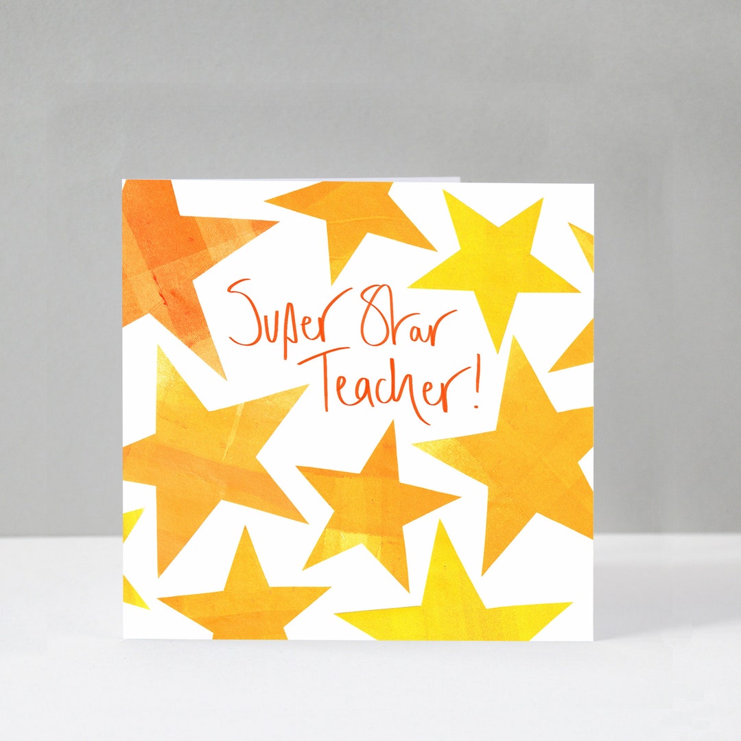 Super Star Teacher Card Stars Thank You Teacher Card Teacher Gift Card ...