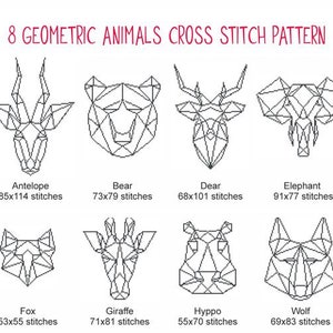 8 Cross Stitch Pattern of Geometric Animals (antelope, Bear, Deer ...