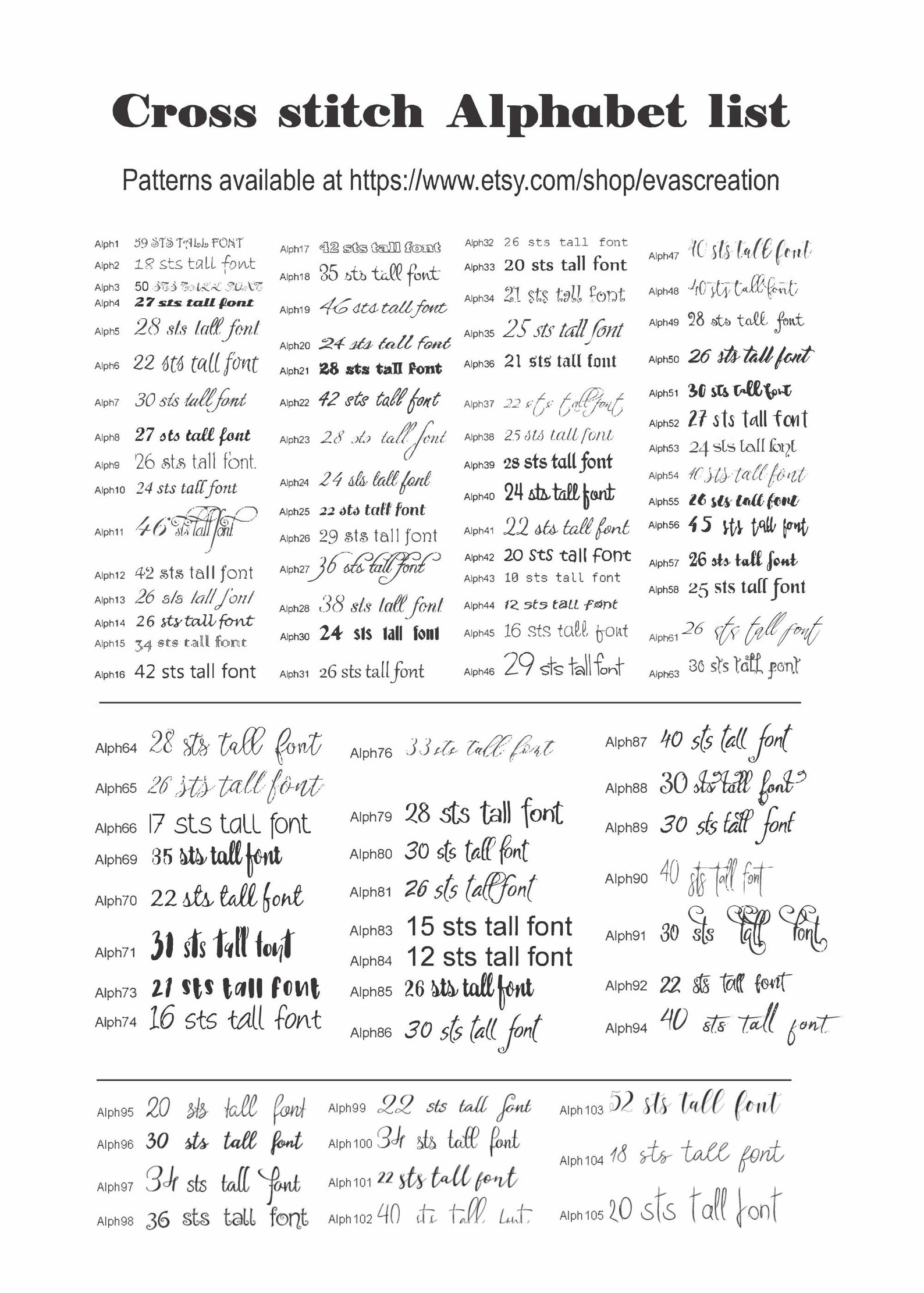 Alphabet Graph, 24 Sts Tall Font Chart, Alphabet Chart, Cross Stitch ...