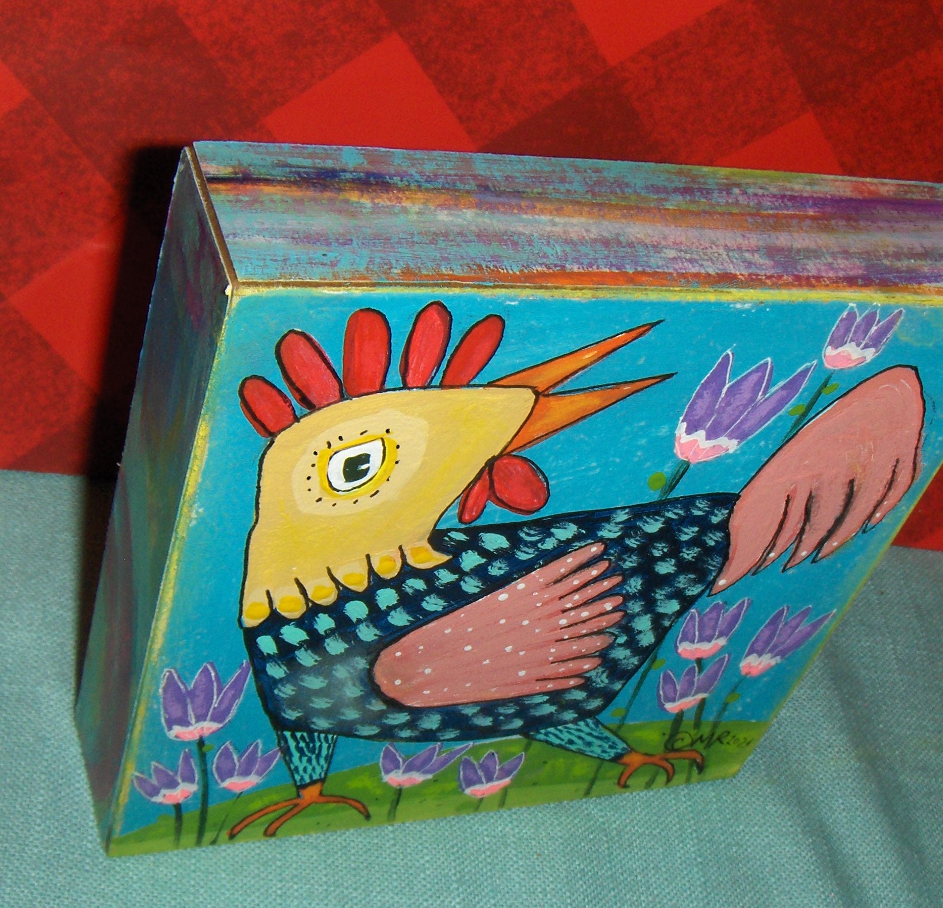 Acrylic Painting Funky Chickens dancing in the flowers set of 3 ...