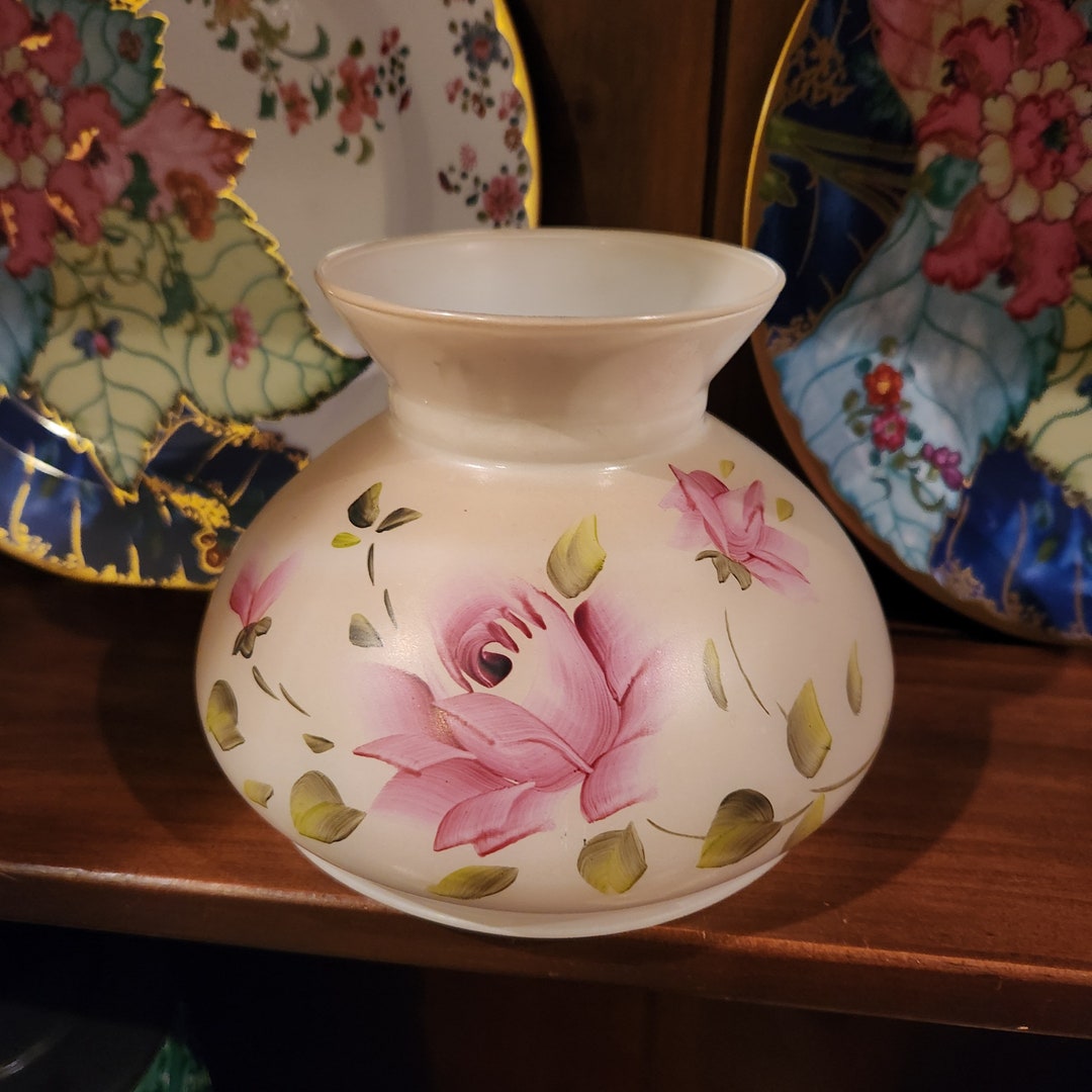 Gwtw Glass Lamp Shade Roses Cottagecore Handpainted 6 Fitter Pink - Etsy