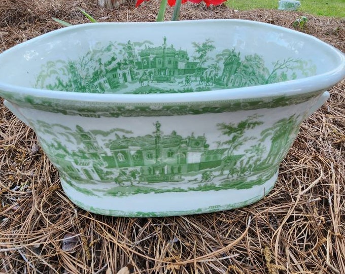 Chinoiserie Green & White Jumbo Foot Bath Orchid Planter 18" 11" 8 ...