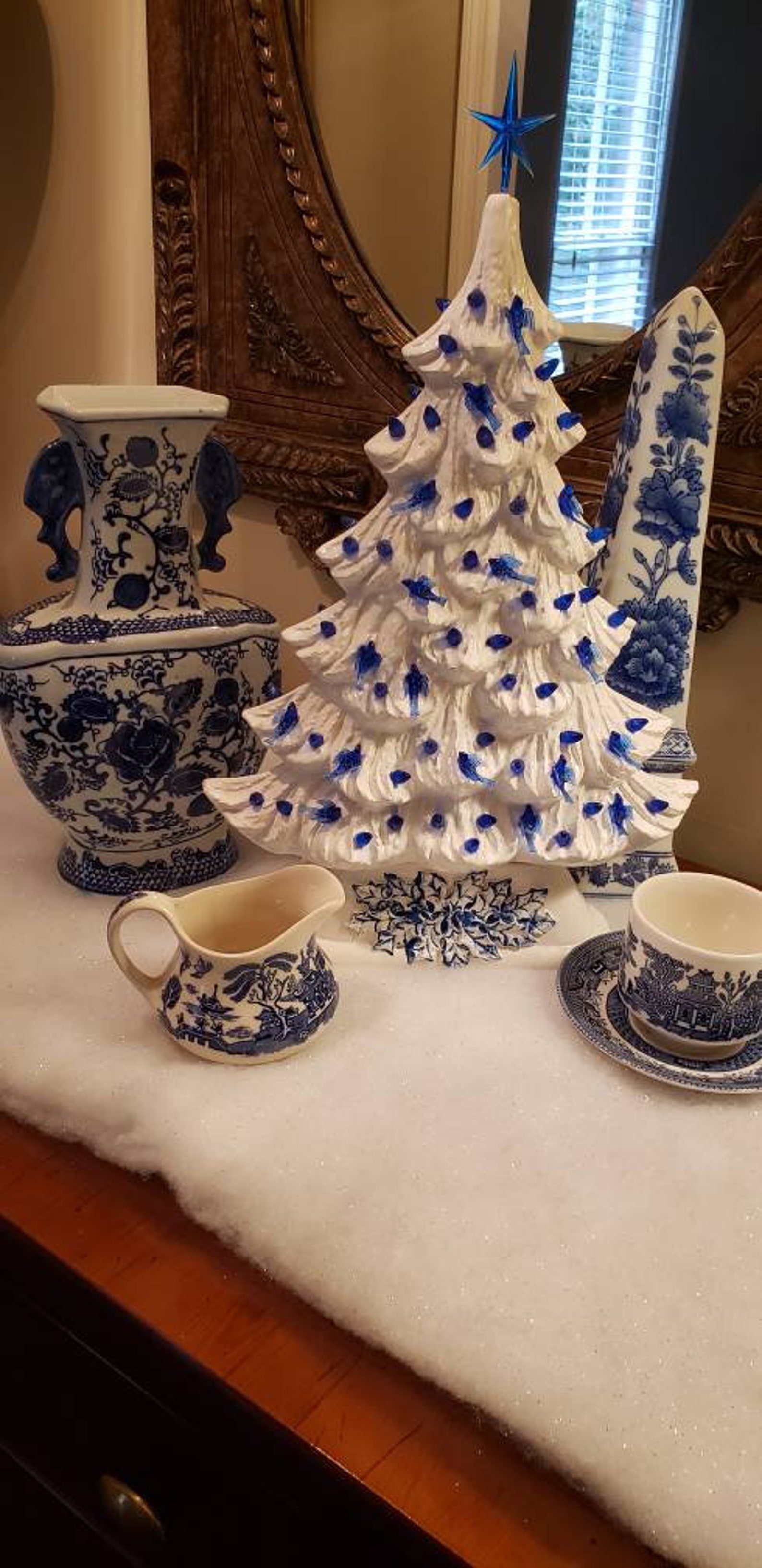 Chinoiserie Blue & White Ceramic Mantle Christmas Tree 2pc - Etsy