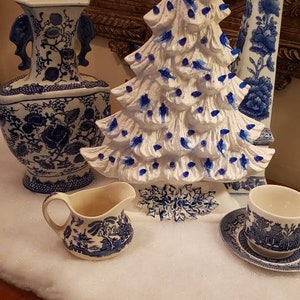Chinoiserie Blue & White Ceramic Mantle Christmas Tree 2pc - Etsy