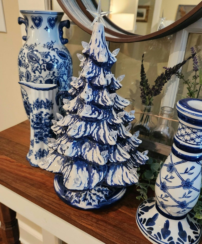 Chinoiserie Blue & White Ceramic Christmas Tree Grand Millennial Decor ...