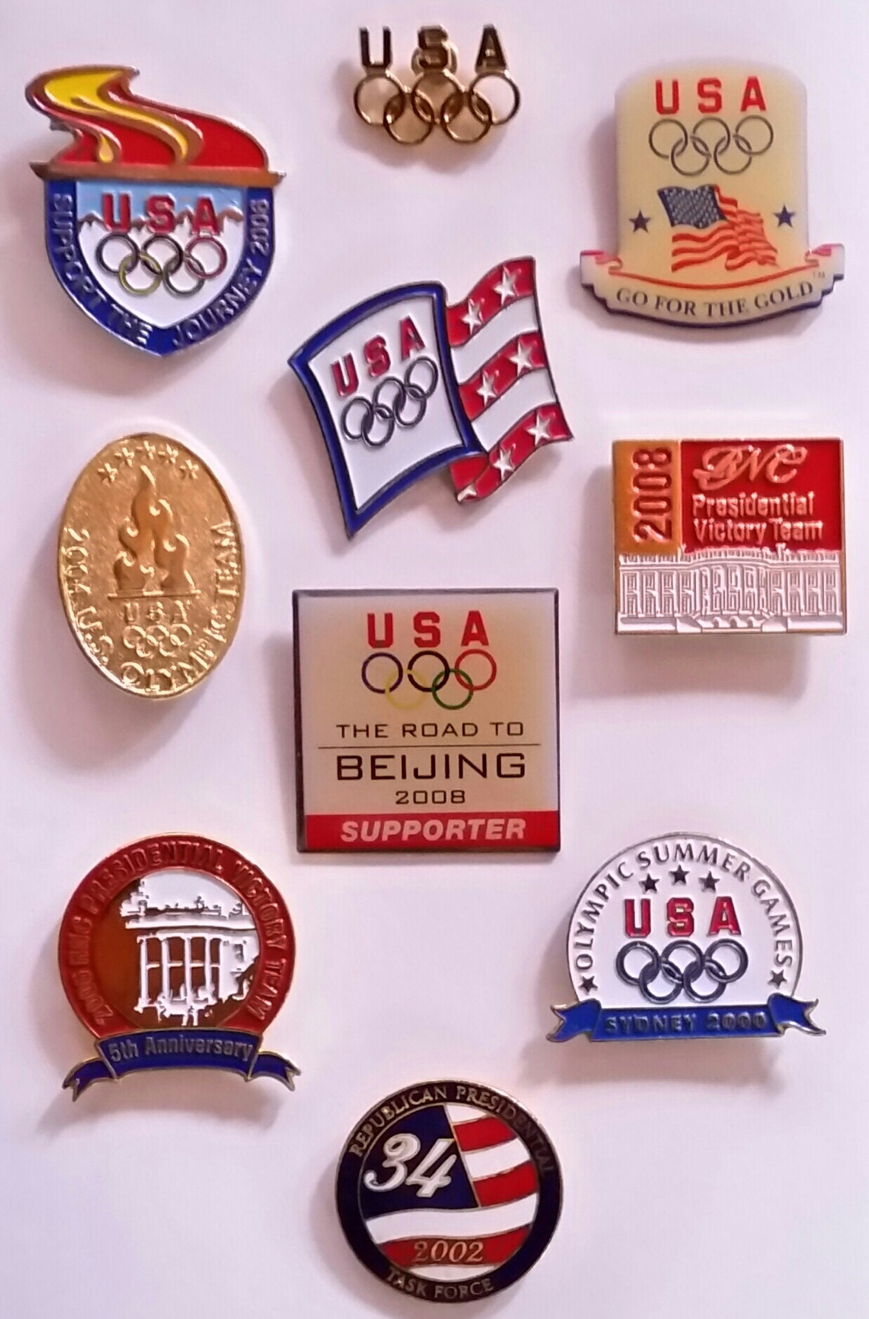 10pc Vintage 1984-2008 Olympics Politics Lapel Pins LOT / Collection ...