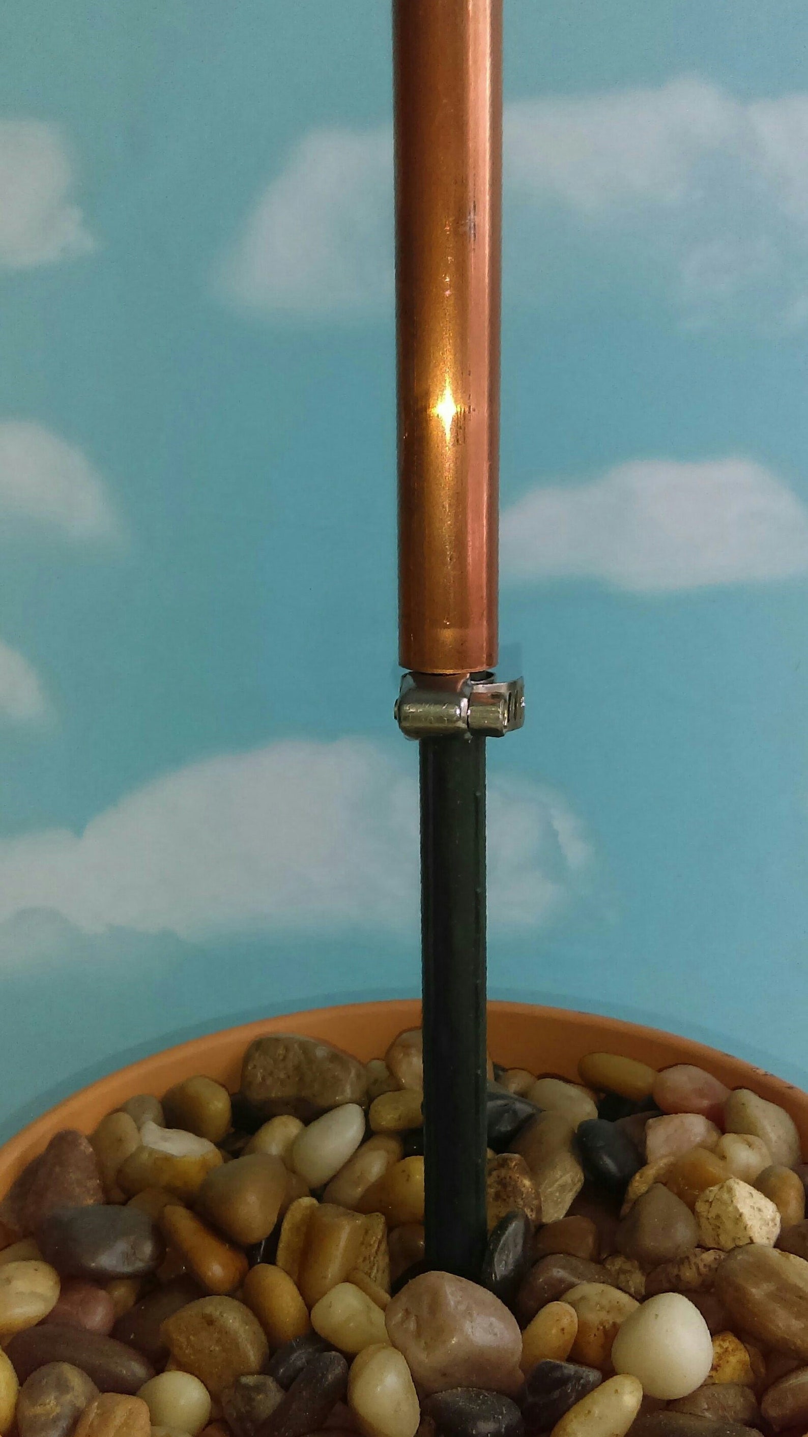 Plate Flower Copper Stem, Rebar Cover, With Two Stained Glass Leaves ...