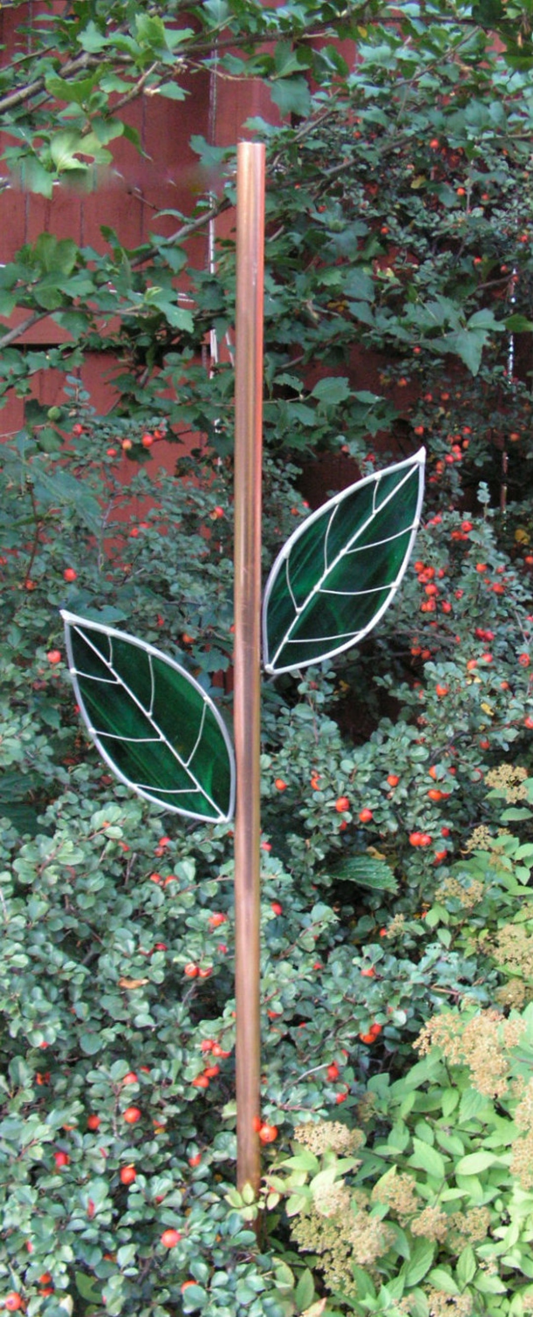 Plate Flower Copper Stem, Rebar Cover, With Two Stained Glass Leaves ...