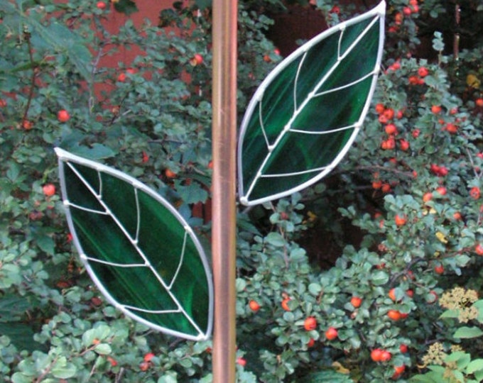 Plate Flower Copper Stem, Rebar Cover, With Two Stained Glass Leaves ...