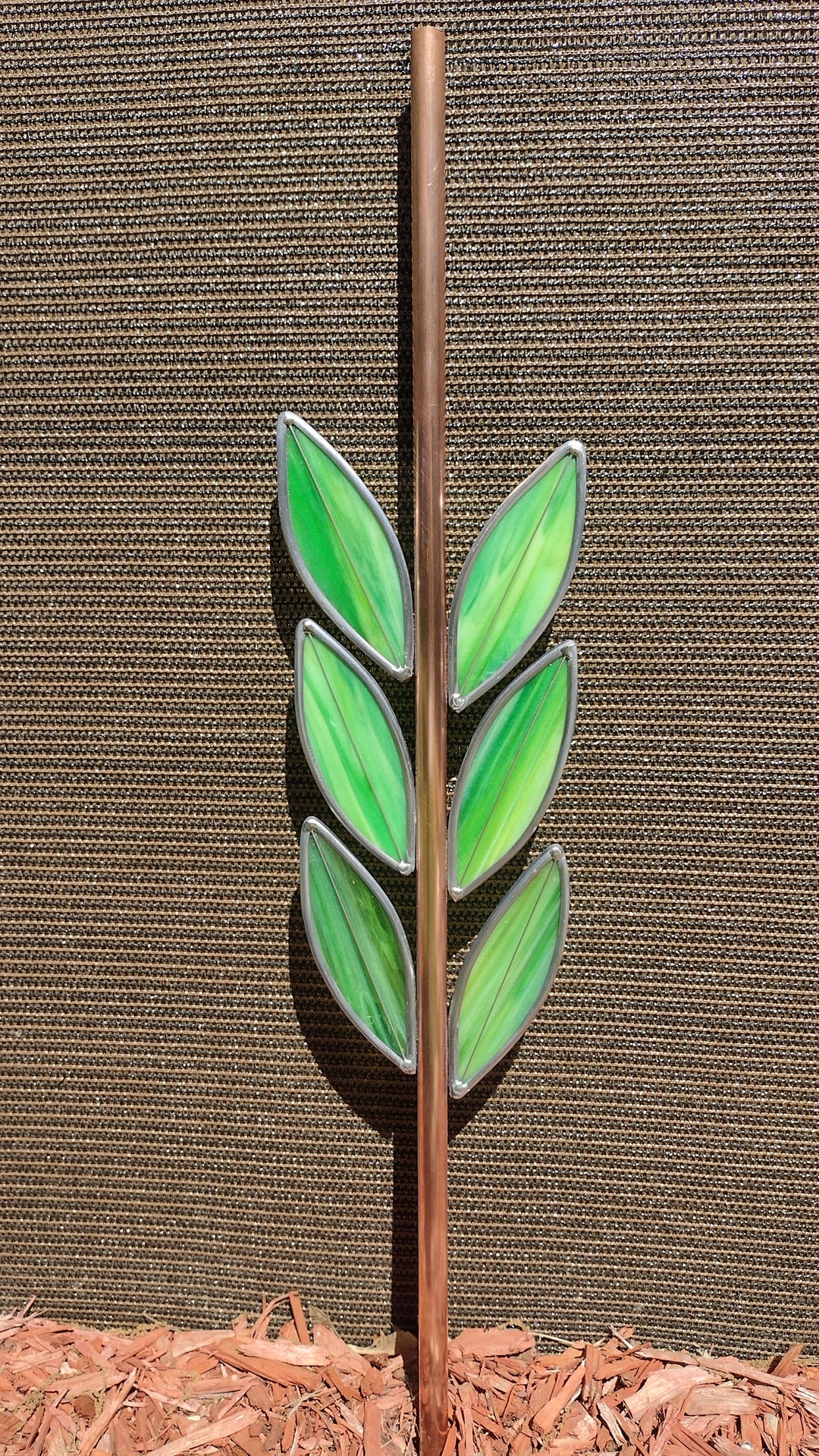 Plate Flower Copper Stem, Rebar Cover, With Six Stained Glass Leaves ...