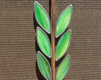 Plate Flower Copper Stem, Rebar Cover, With Two Stained Glass Leaves ...