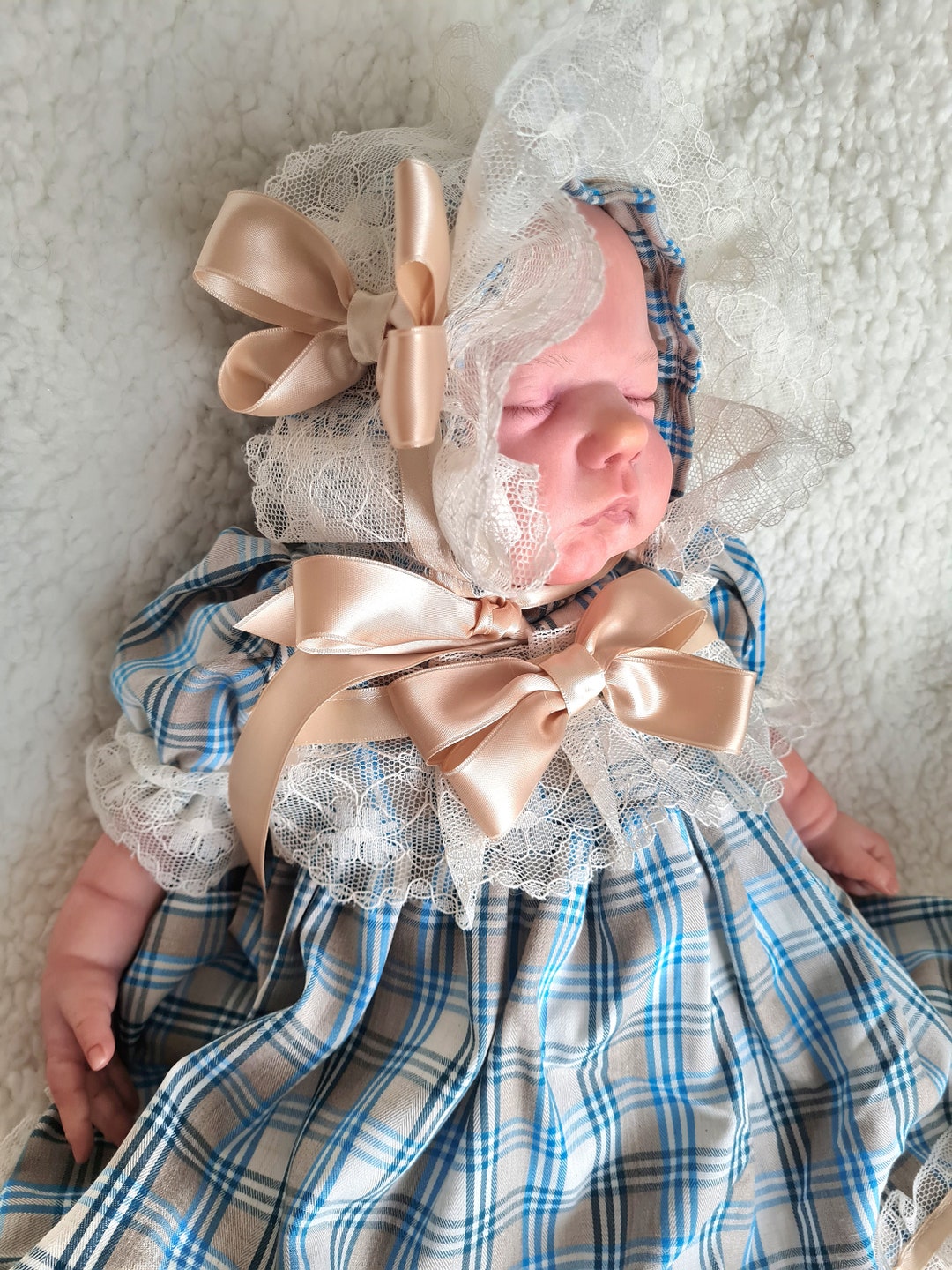 Reborn Baby Dress and Bonnet Large Bow and Cream Lace for 18"/20 Reborn ...