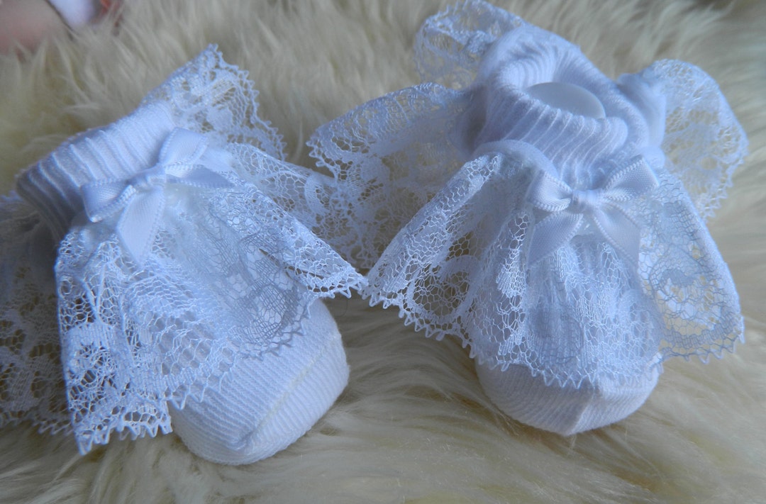 Newborn Baby White Ruffled Lace Socks With White Bows Shoe/reborn Baby ...