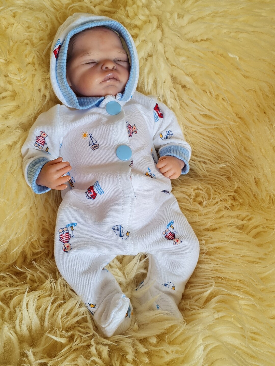 10" 25cm Reborn Doll/silicone Doll Hooded Sleeper Suit and Hat in White ...
