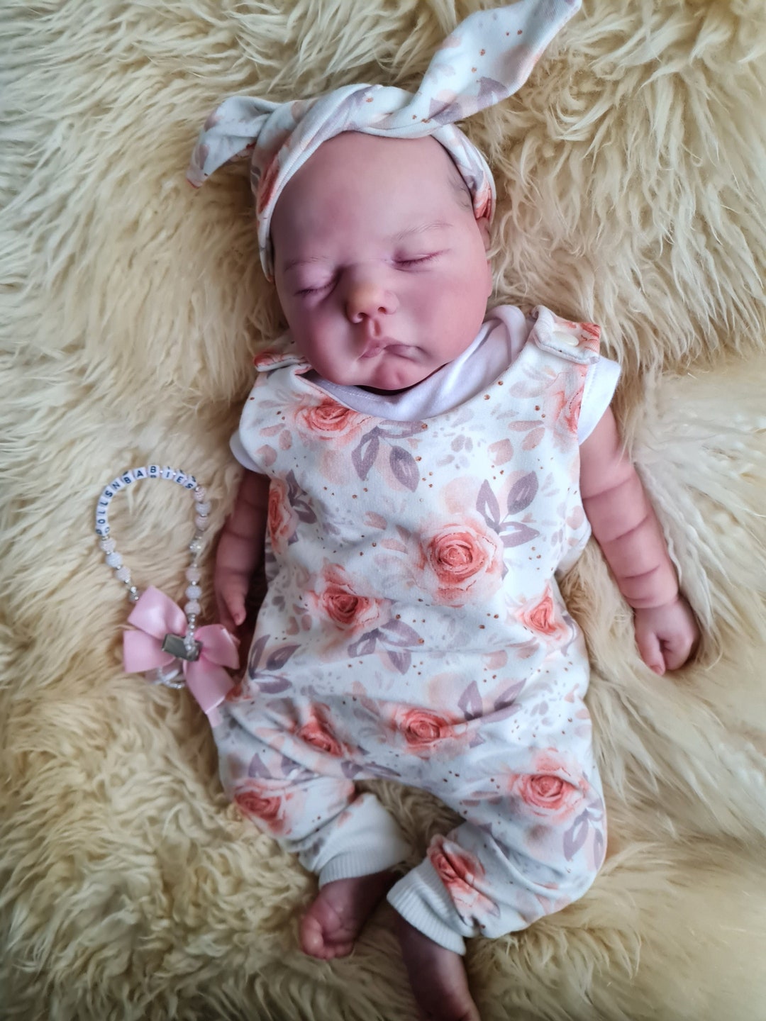Reborn Baby Girl Peach Rose Romper + Hair Tie for Newborn 18"/20 Reborn ...