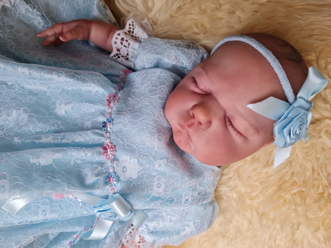 Reborn/newborn Baby Dress+ Hairband in Blue/white Lace Overlay Reborn ...