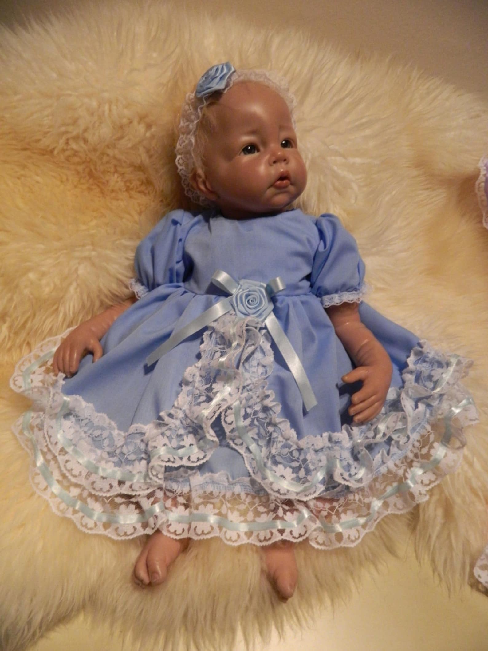 Reborn Doll Baby dress in blue with white lace for | Etsy