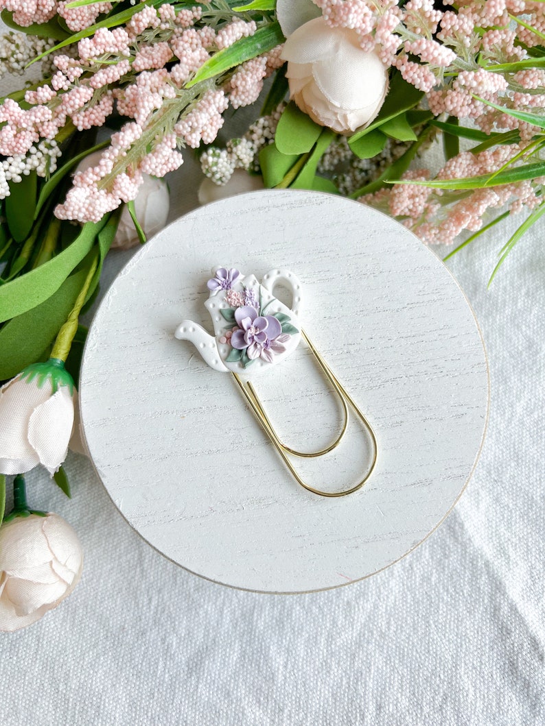 Purple Floral Teapot Polymer Clay Paperclip Bookmark - Etsy