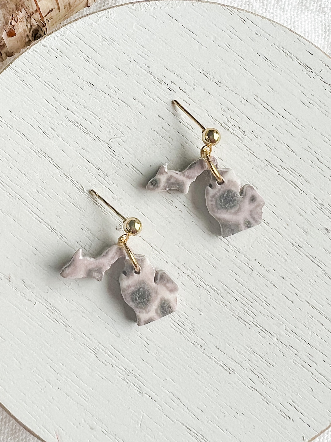 Mini Petoskey Stone State of Michigan Polymer Clay Earrings - Etsy