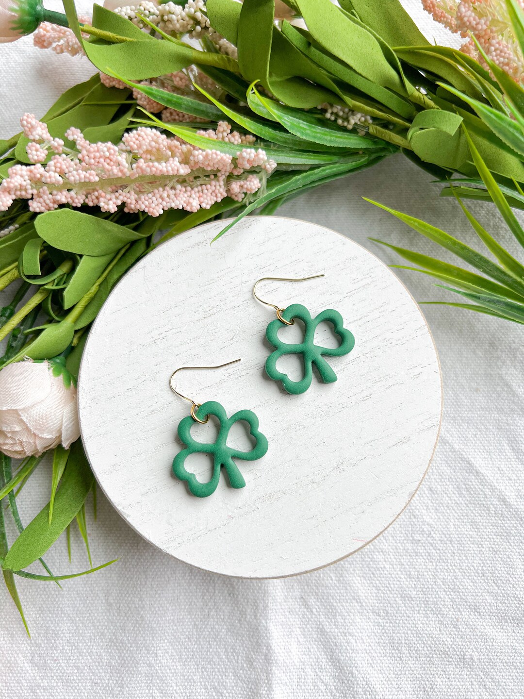 St. Patrick's Day Lucky Hollow 3 Leaf Clover Polymer Clay Earrings - Etsy