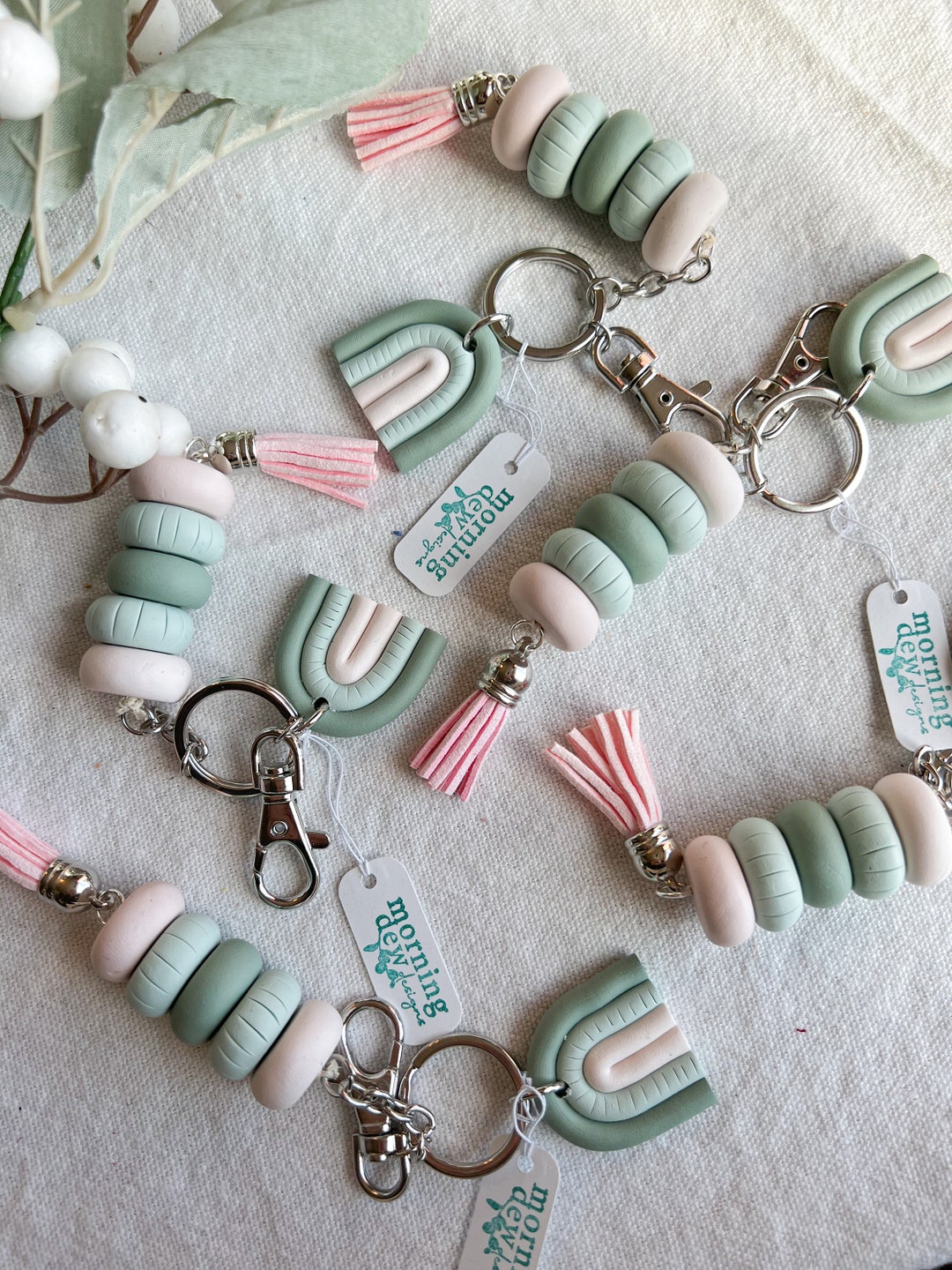 Soft Pastel Rainbow Polymer Clay Keychain - Etsy