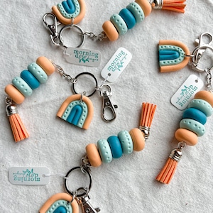 Tangerine, Sky Blue, and Turquoise Rainbow Polymer Clay Keychain - Etsy