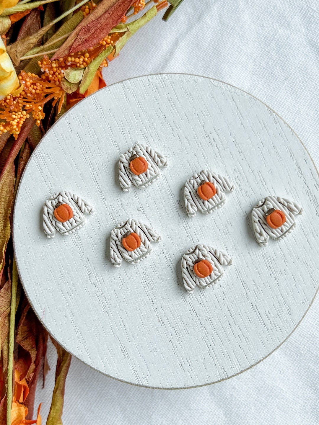 Knitted Mini Pumpkin Sweater Polymer Clay Stud Earrings | Fall Sweater ...