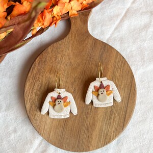 Thanksgiving/fall Turkey Sweater Polymer Clay Earrings - Etsy
