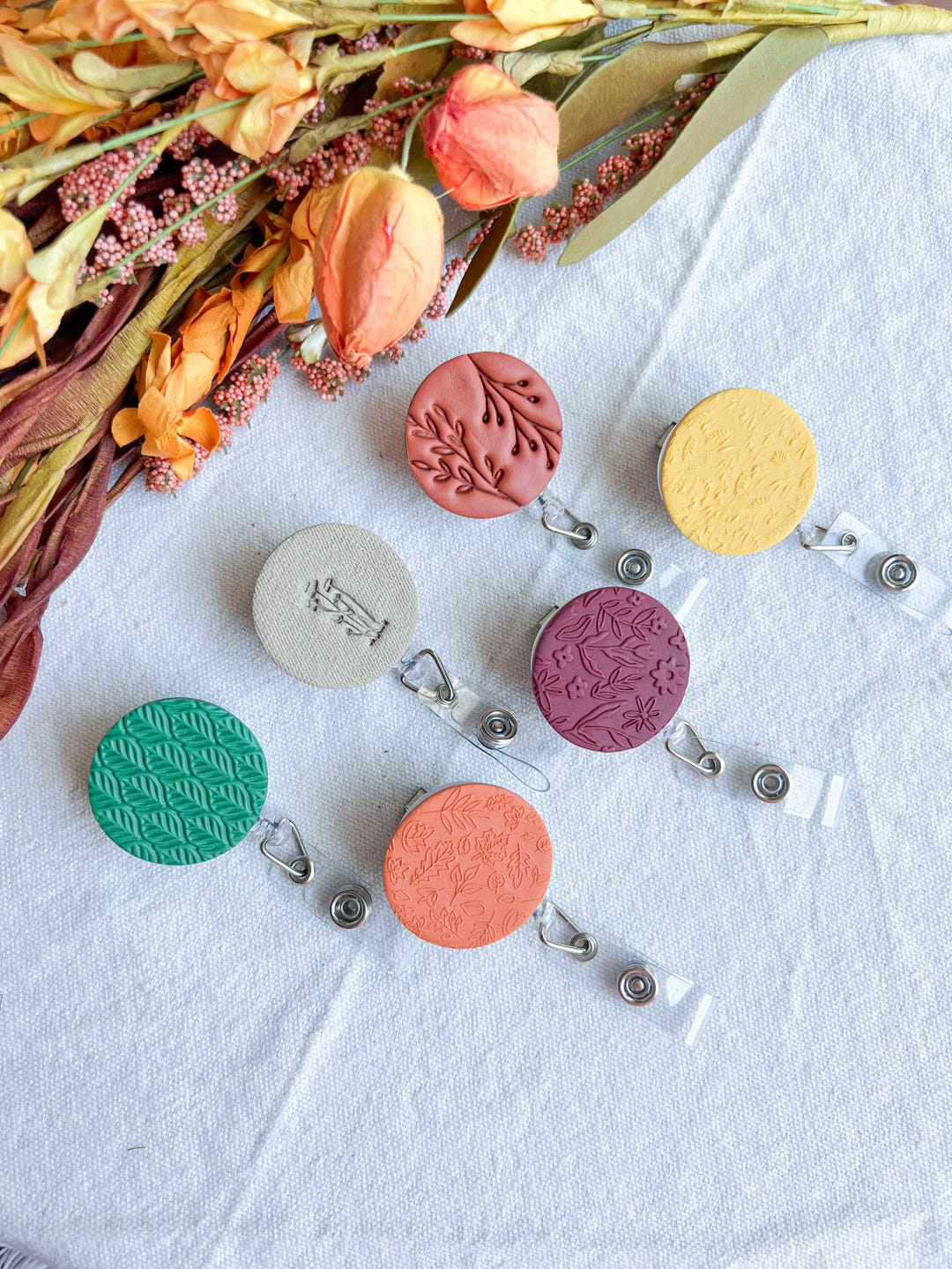 Fall Textured Polymer Clay ID Badge Reel: Nurse Teacher Office - Etsy