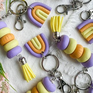 Yellow, Orange, and Purple Rainbow Polymer Clay Keychain - Etsy