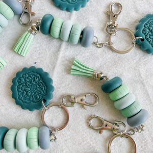 Turquoise and Blue Beaded Polymer Clay Keychain - Etsy