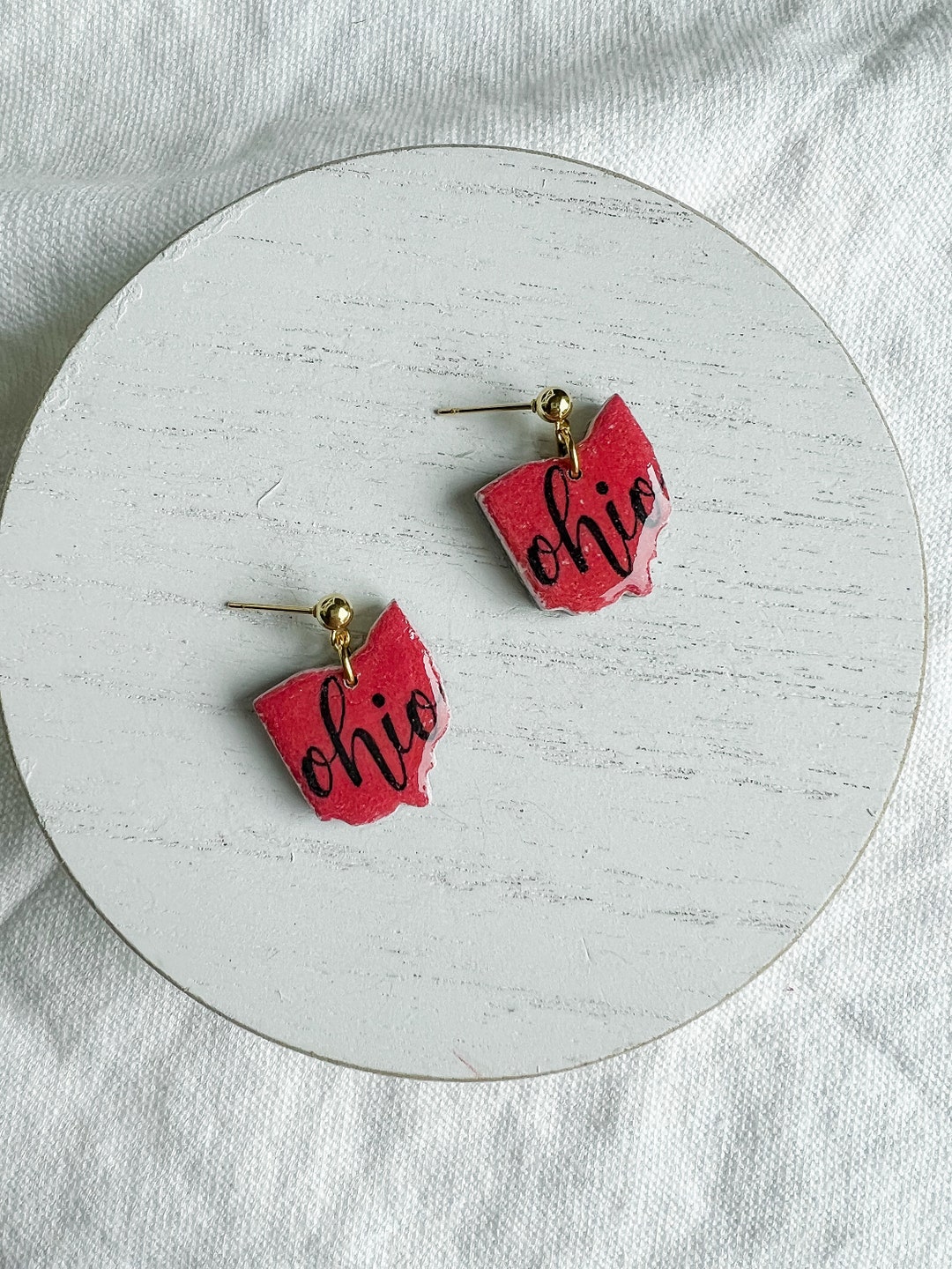 State of Ohio Cursive Script Polymer Clay Earrings - Etsy