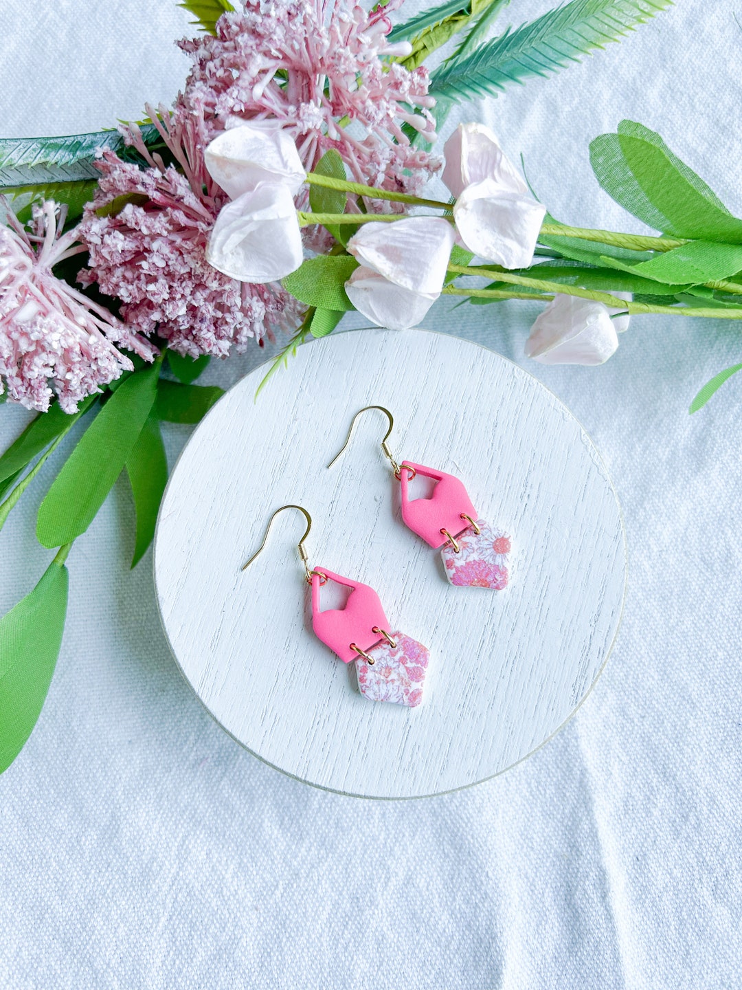 Hot Pink Floral Tankini Swimsuit Polymer Clay Earrings - Etsy