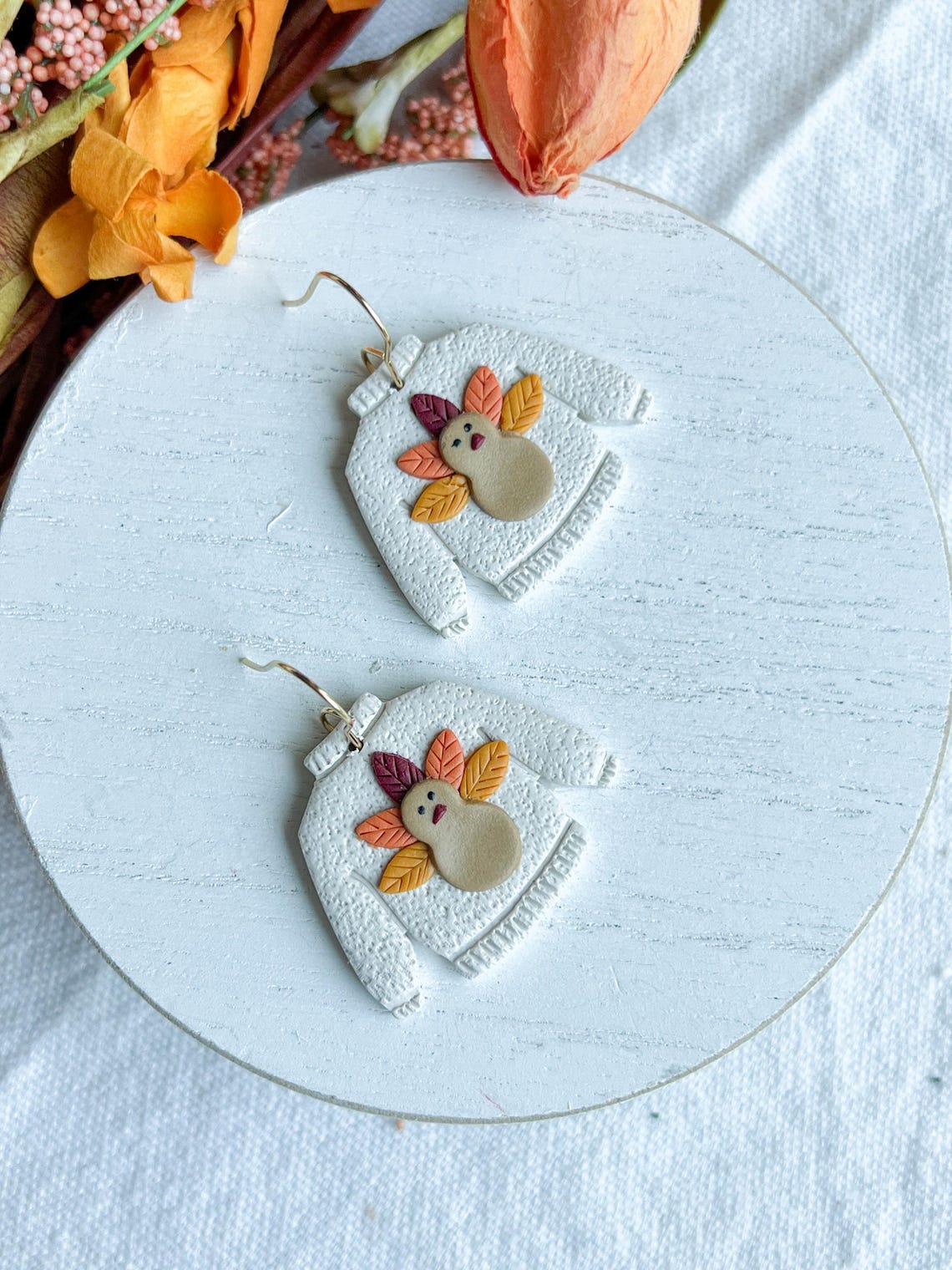 Thanksgiving/fall Turkey Sweater Polymer Clay Earrings - Etsy