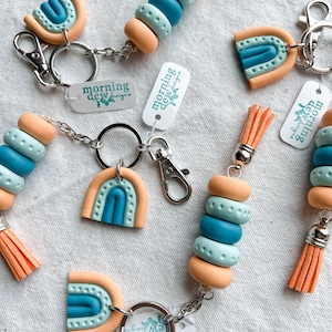 Tangerine, Sky Blue, and Turquoise Rainbow Polymer Clay Keychain - Etsy