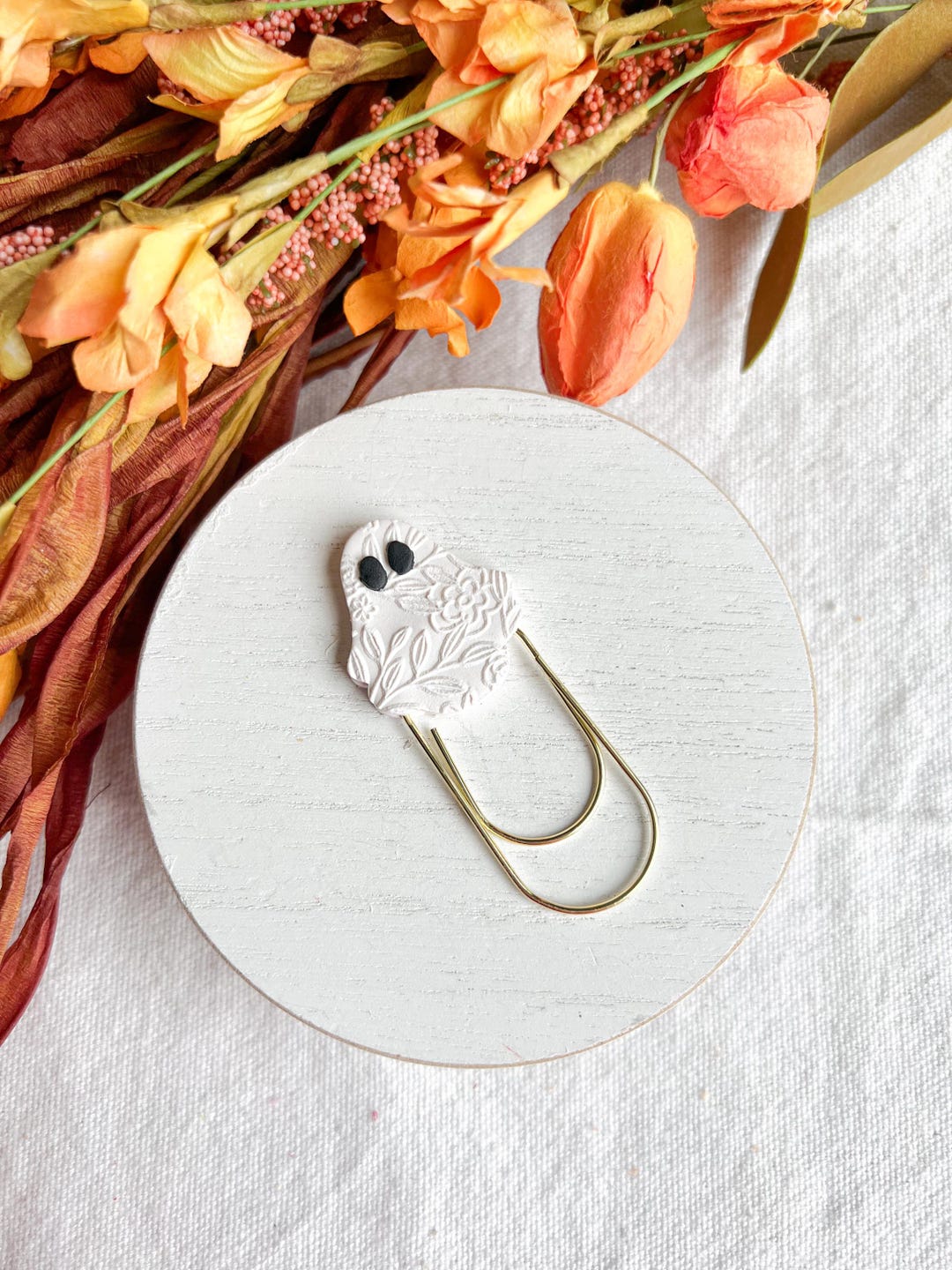Floral Embossed Ghost Bookmark | Polymer Clay Paper Clip Bookmarks - Etsy