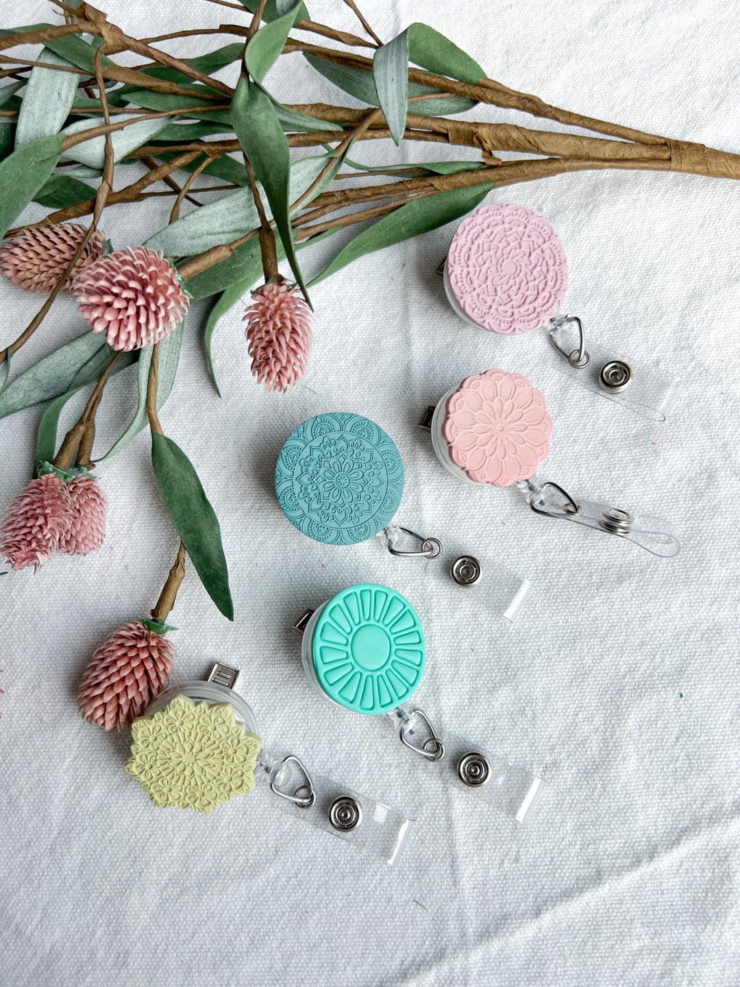 Mandala Polymer Clay ID Badges | Nurse and Teacher Retractable ID ...