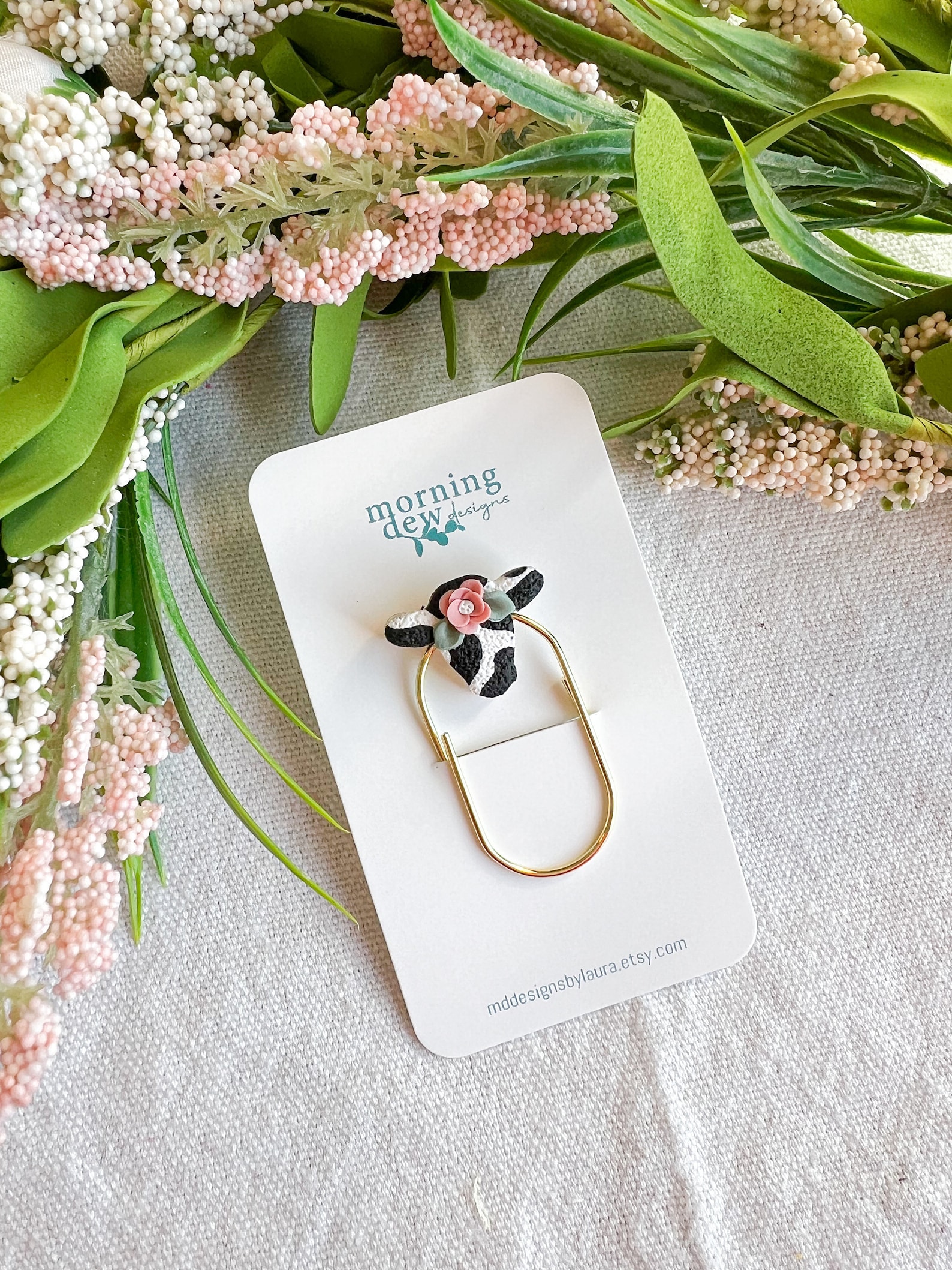 Polymer Clay Paper Clip Bookmark: Pig, Cow, Gnome, Anemone Flower - Etsy