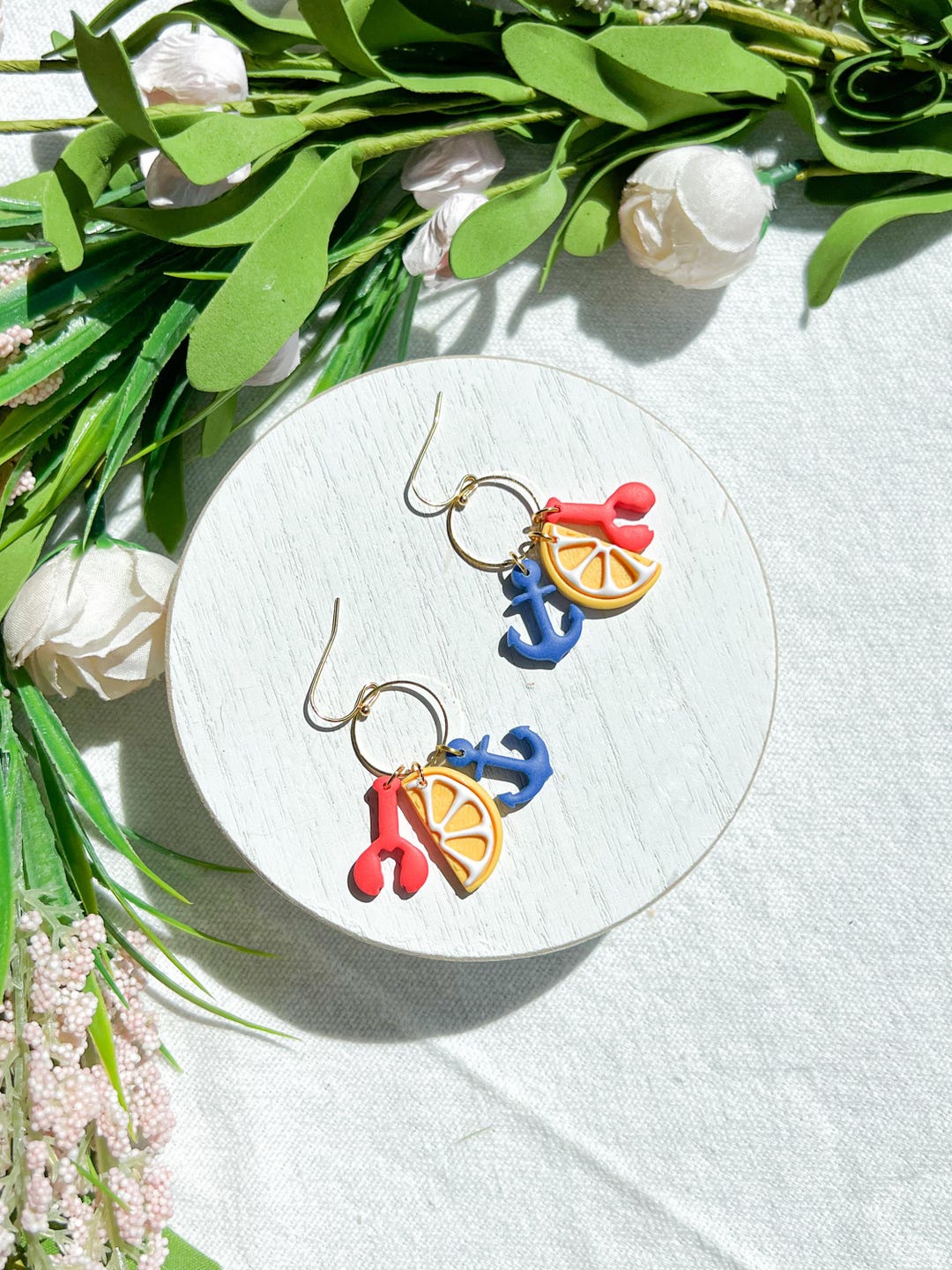 Lobster, Lemon, Anchor Polymer Clay Charm Earrings | Coastal Collection ...
