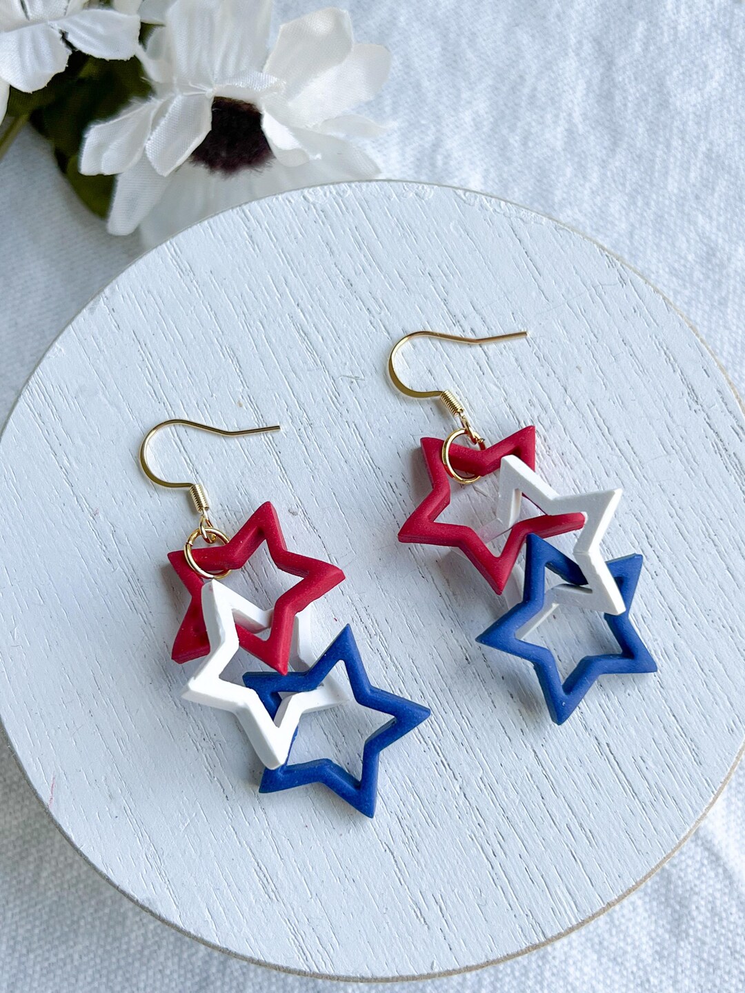 Red, White, and Blue Star Chain Link Polymer Clay Earrings - Etsy