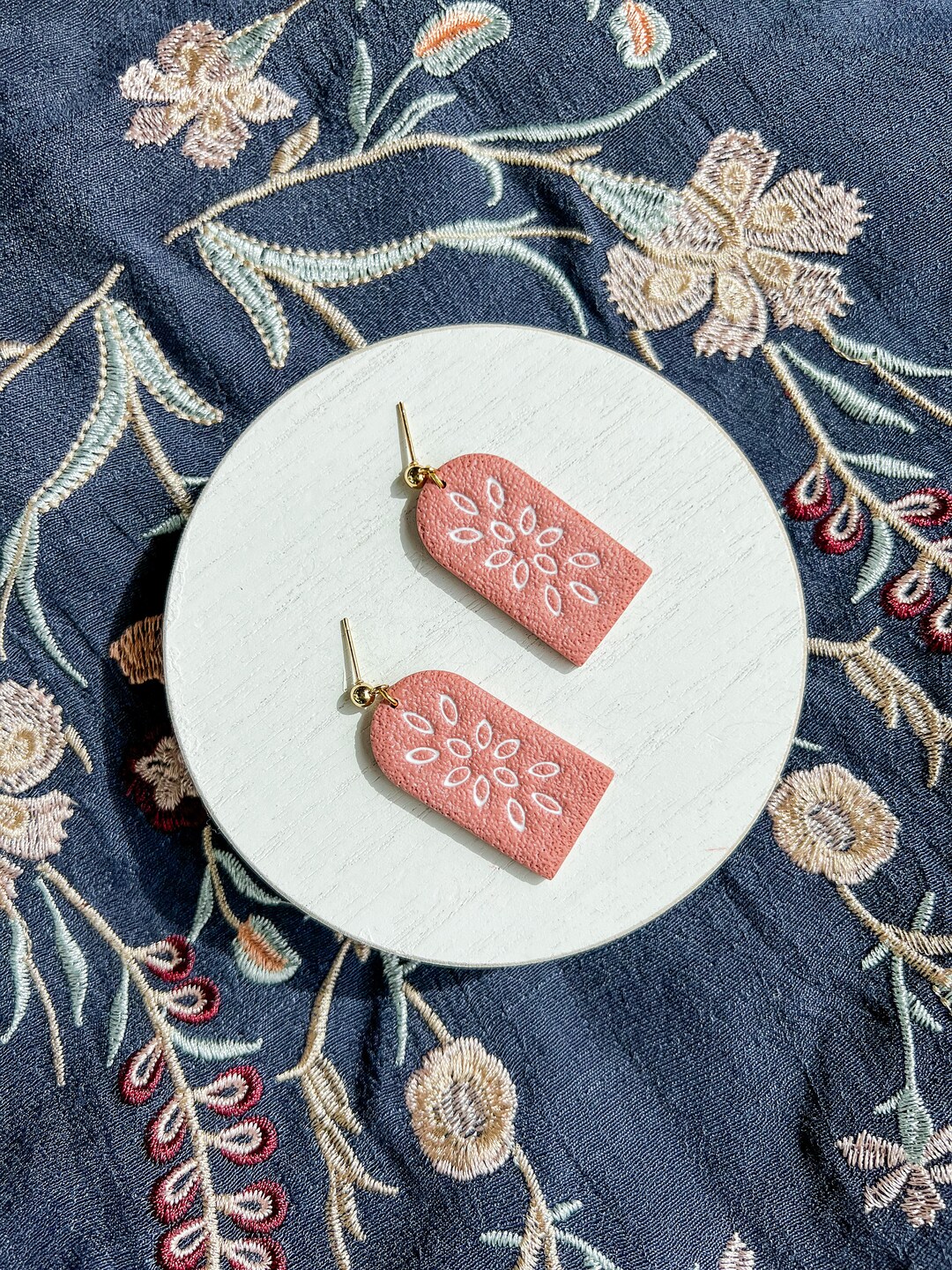 Boho Sedona Textured Embossed Basil Polymer Clay Earrings - Etsy